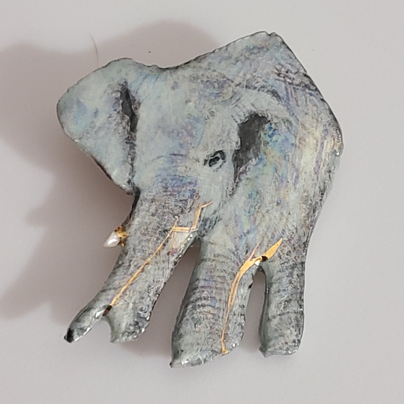 Handmade | Jewelry | Vintage Elephant Brooch Pin Glazed Pottery Ceramic ...